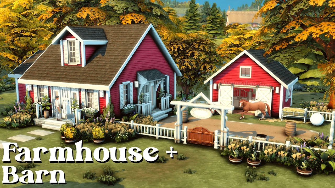 I made a Farmhouse + Barn in Henford-On-Bagley in The Sims 4 - YouTube