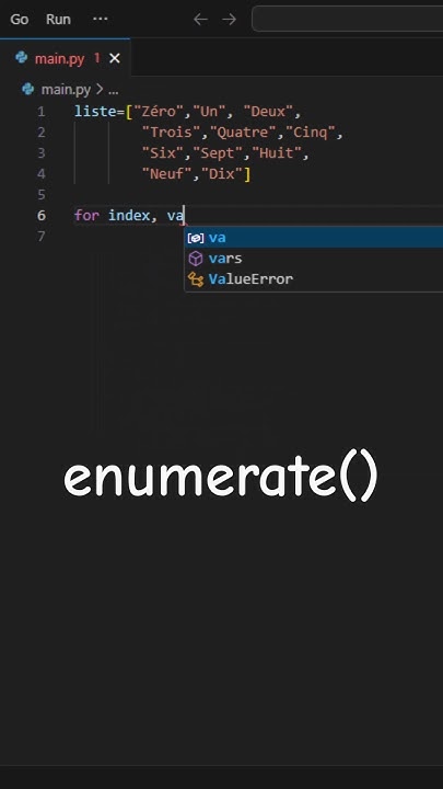 comment utiliser la fonction enumerate sur la liste #python # ...