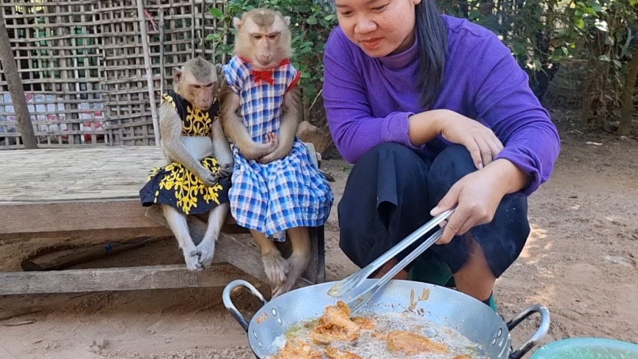 YaYa Concentrates On Mom Cooking Chicken - YouTube