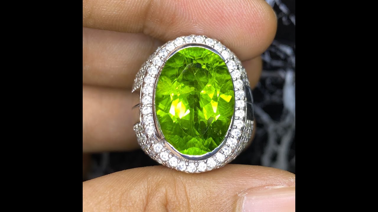 Natural 13.32ct Batu Green Peridot Pakistan Ring Perak Tanam - YouTube