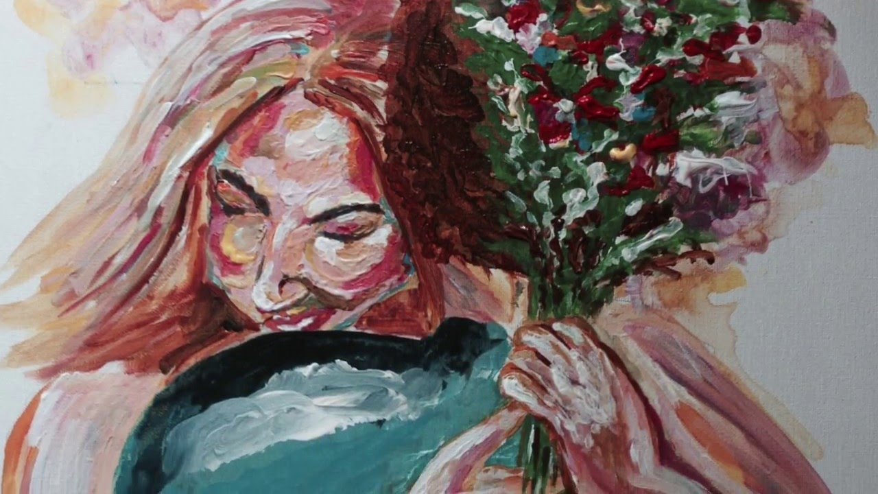 Happy Again: Girl getting flowers in abstract art - acrylic - YouTube