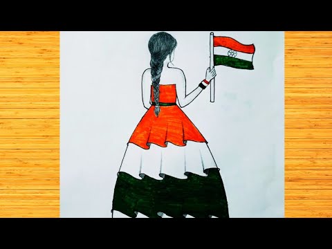 independence Day Drawing Easy Step/15 August girls drawing step by step ...