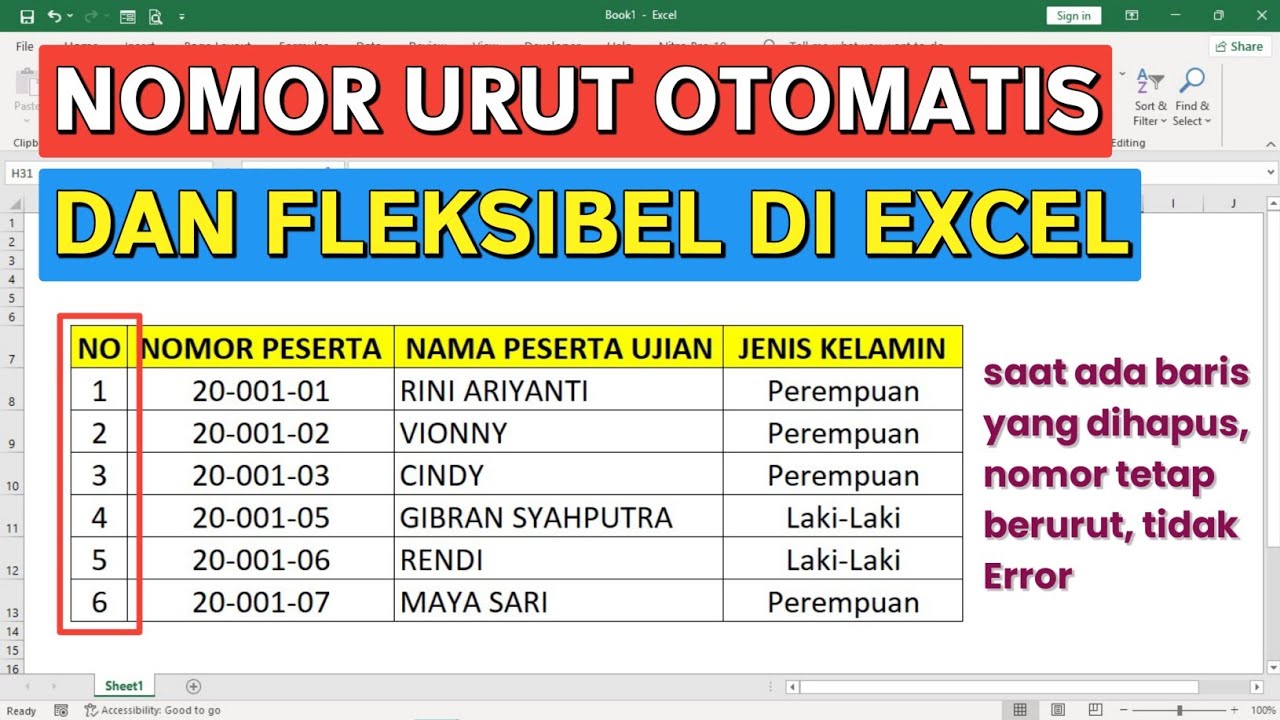 Cara Membuat Nomor Urut Otomatis Di Excel Youtube