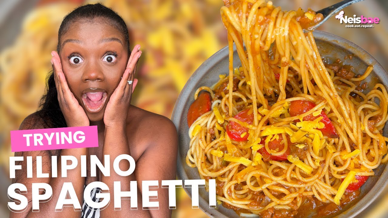MY FIRST TIME TRYING FILIPINO STYLE SPAGHETTI | FILIPINO FOOD @Neisbae ...