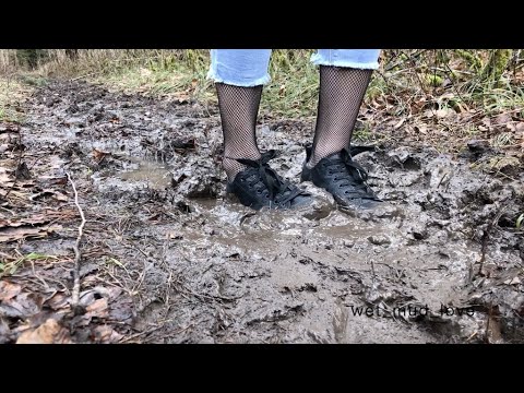 leather converse with fishnet tight and socks in mud - part 1 - YouTube