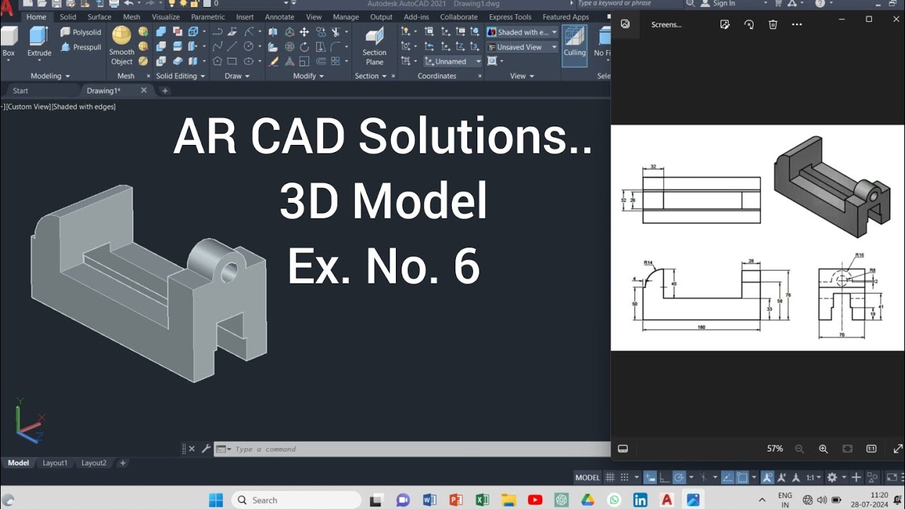 AutoCAD 3D Mechanical Modelling ( Ex. No. 6) || Channel Ex. No. 58 ...