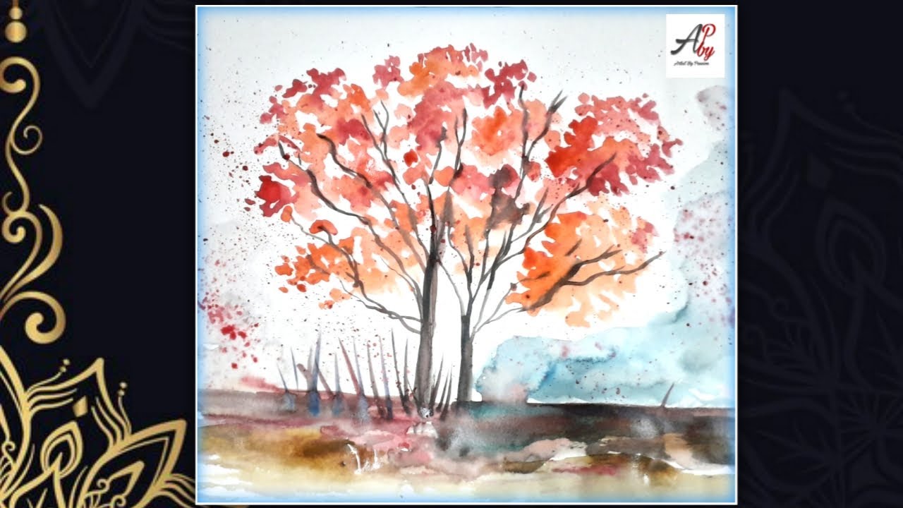 Easy Way To Draw A Watercolor Tree | Autumn Tree | Watercolor Painting ...