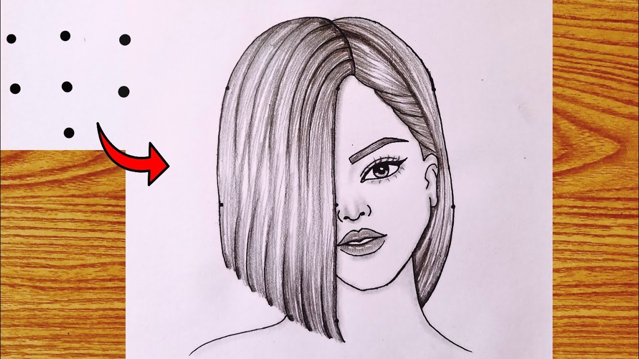 How to draw a girl from Points| Girl drawing| Easy drawing| Simple ...