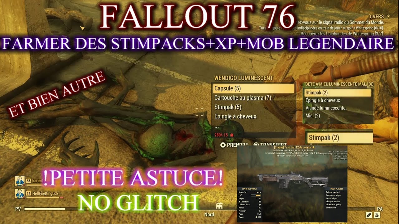 FALLOUT76!!!LA FARM SUPREM DE STIMPACKS+XP+MOB LEGENDAIRE!!! - YouTube