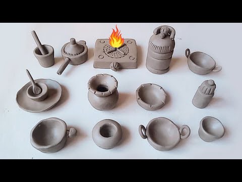 Mitti ke kuchey Bartan Hath se kaise banate Hain,My kitchen set collection,polymer clay toys