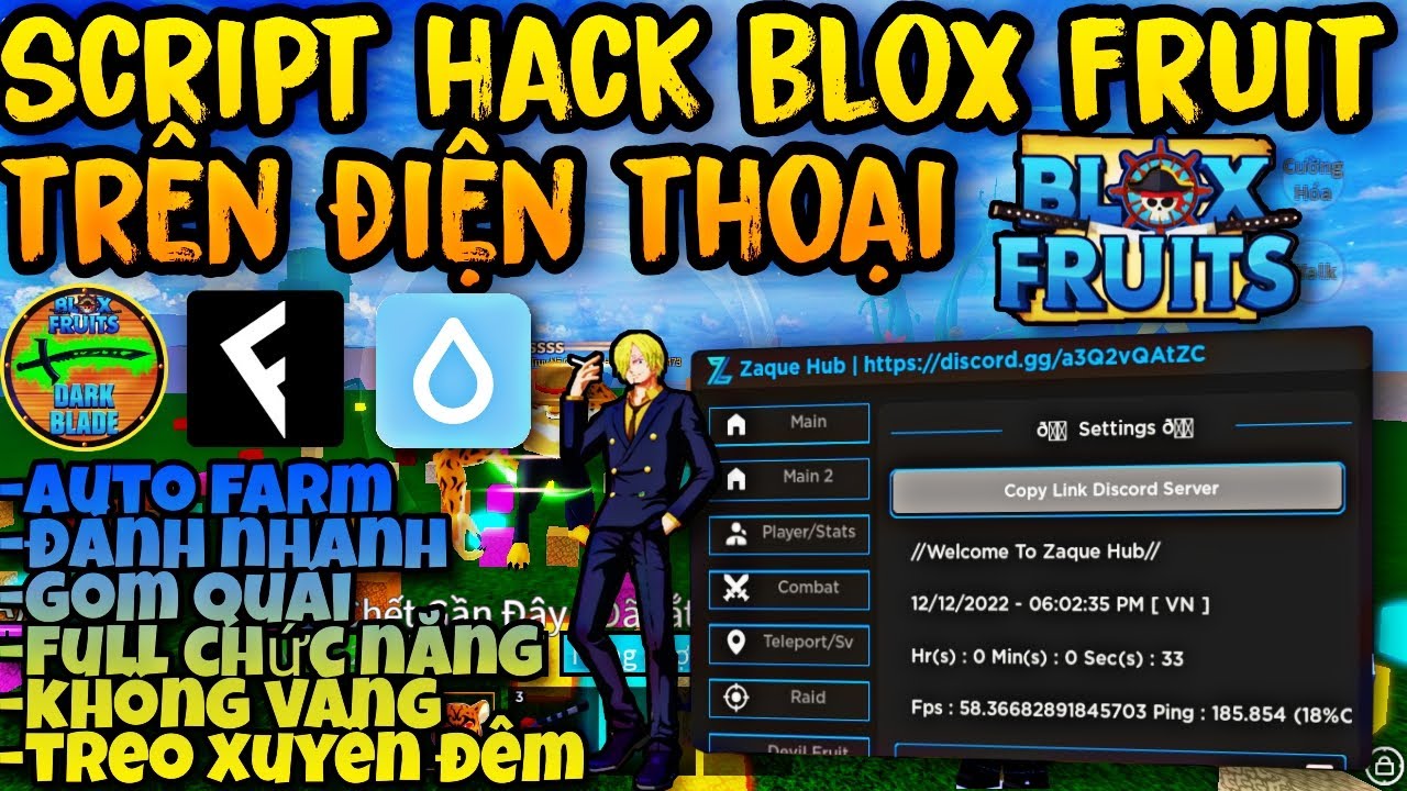 Script hack blox fruit zaque hub mobile đánh nhanh gom quái tự động ...