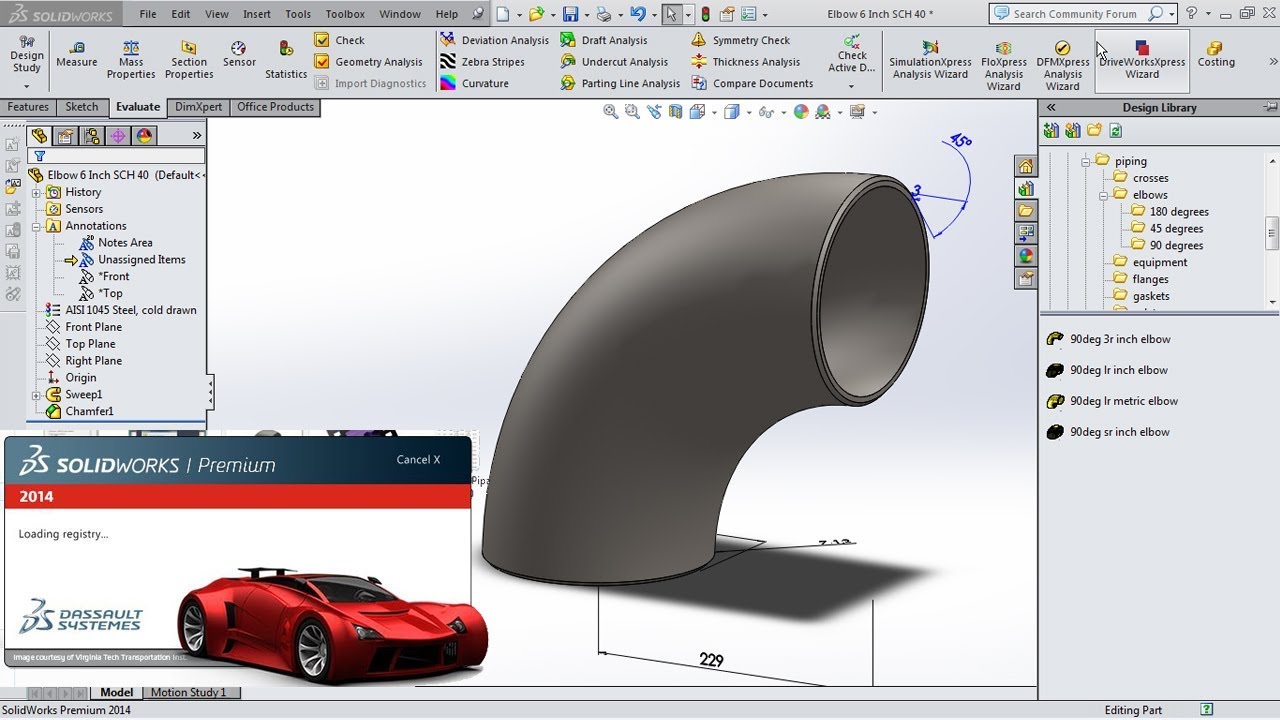 Solidworks Create 3D Elbow Ansi B 16 9 6 Inch SCH 40 - Solidworks ...