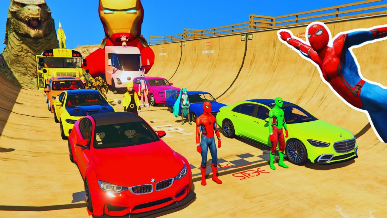 SUPER CARS AND SPIDER-MAN'S ULTIMATE RAMP CHALLENGES! E.P 2🚗🎢 | GTA V ...