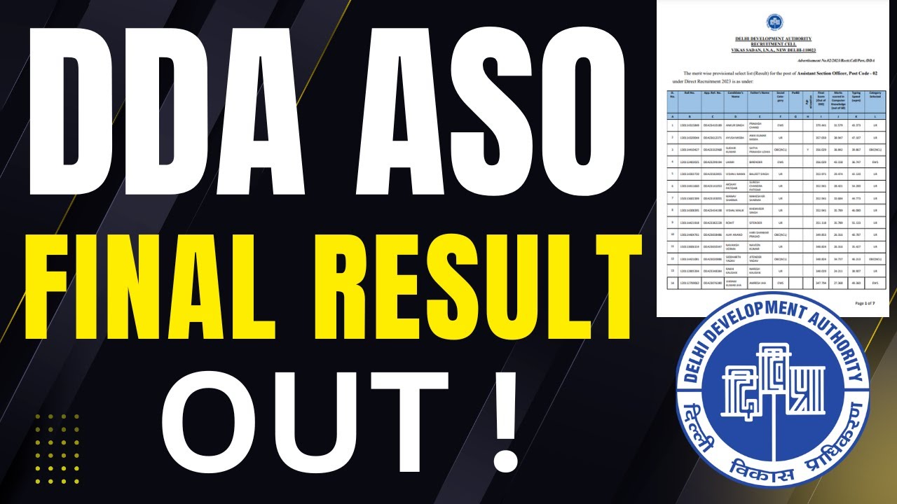 DDA ASO FINAL Result Out| Cut off Released DDA Assistant section ...