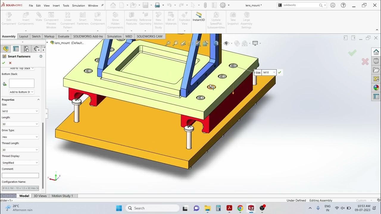Tutorial of toolbox smart fastener in solidworks - YouTube