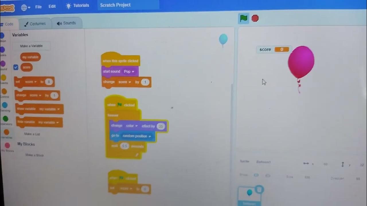 Explanation of balloon clicker game in scratch programming - YouTube