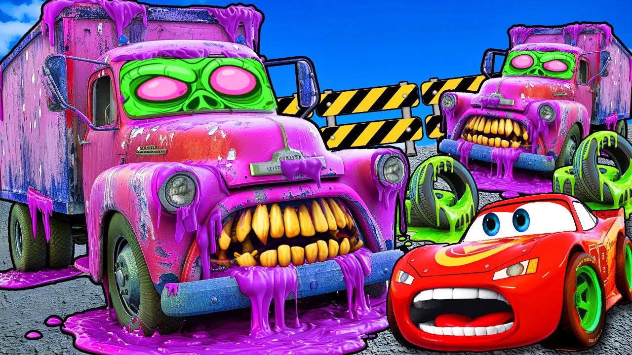 😱Horror Story | HUGE PURPLE SLIME СARGO TRUCK ZOMBIE 🆚 McQueen😱 ...