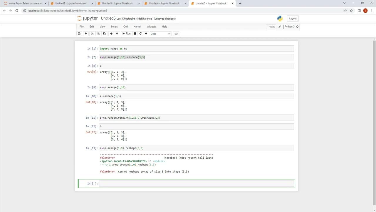 Python ile Veri Bilimi 6 - Numpy Yeniden Boyutlandırma İşlemleri - YouTube