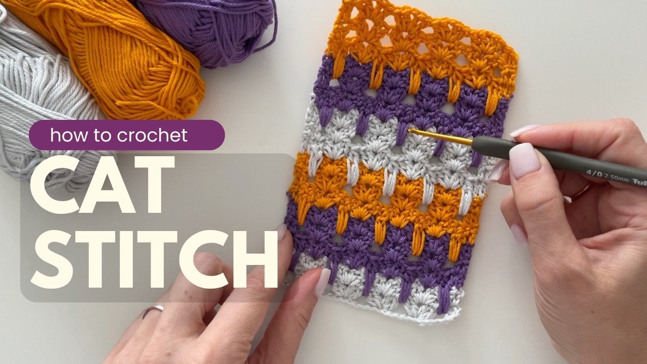 Crochet fun and easy Cat stitch | Kitten stitch tutorial for beginners ...