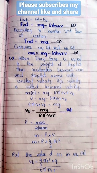 Terminal velocity class 11 physics - YouTube