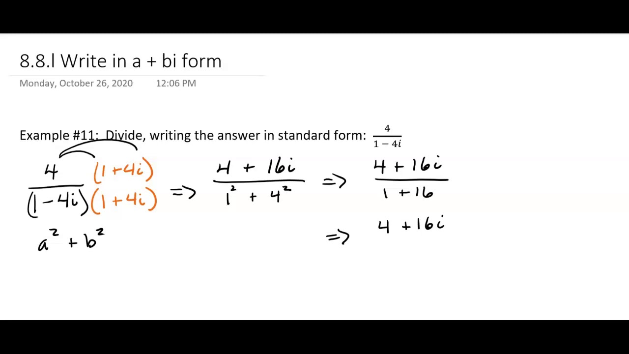 8.8.l Write in a + bi form - YouTube