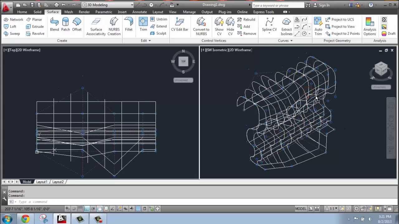 AutoCAD - 3D Modeling Basics #24 - Add-Remove CV Points to a NURBS Surface - Brooke Godfrey ...