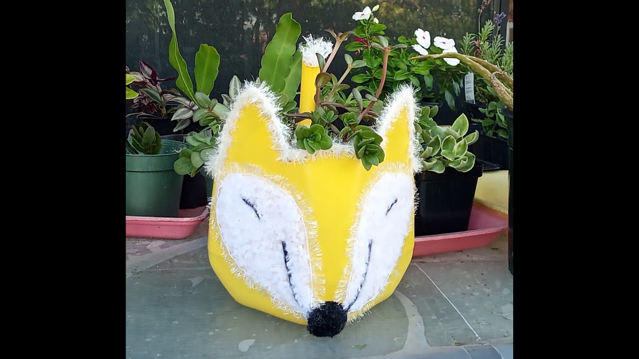 Fox flower pot made from milk bottle/recycled material - YouTube