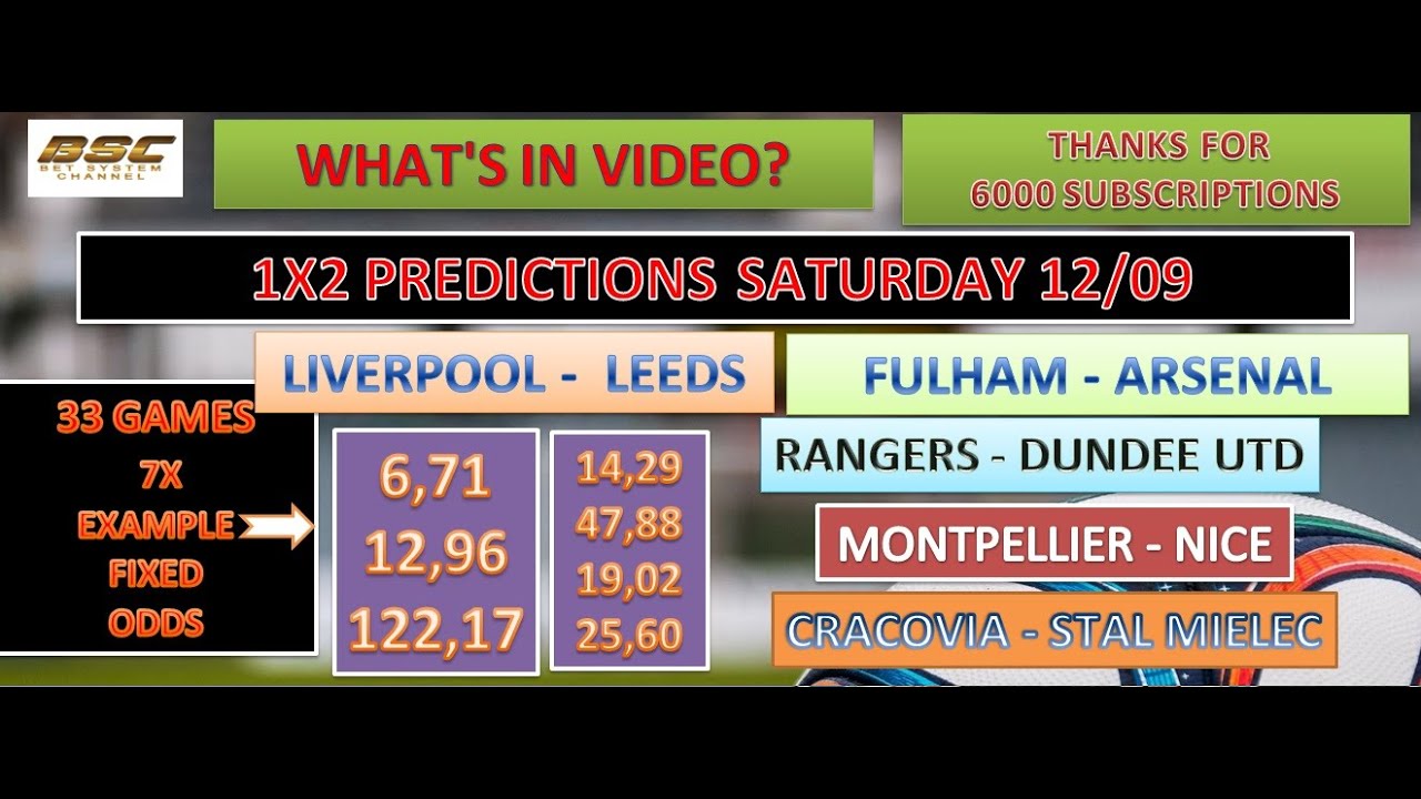 SATURDAY 12/09/20 - 1X2 FOOTBALL PREDICTIONS - SOCCER TIPS - FIXED ODDS ...
