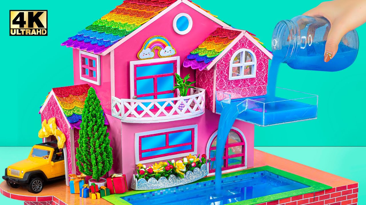 Making Infinity Pool in Miniature Dream Pink Villa from Cardboard ️ ...