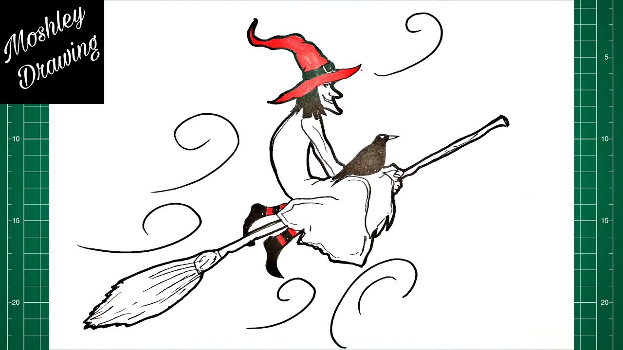 How to Draw a Witch on a Broomstick - YouTube