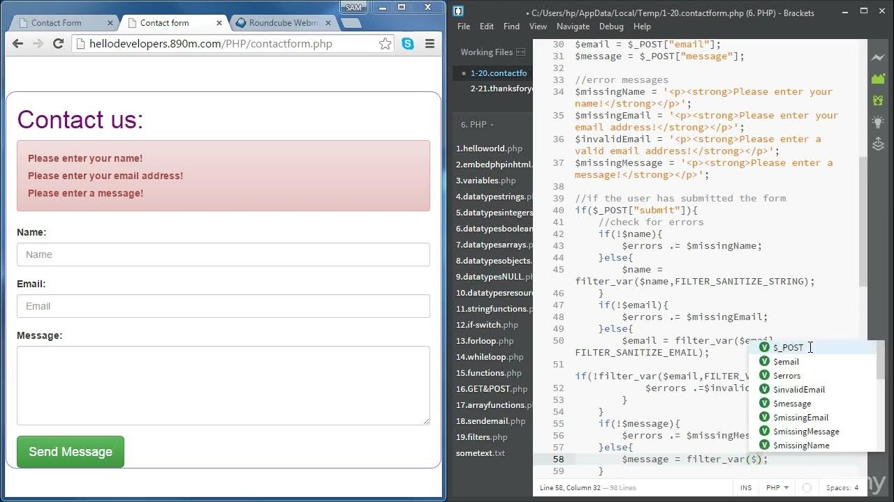 23. Activity Create a responsive Contact Form using PHP & Bootstrap Part 2 - PHP - YouTube