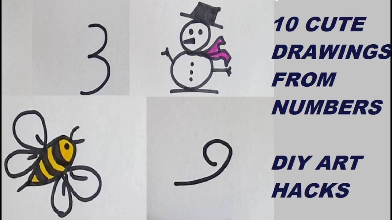 Top 10 cute drawings from numbers | Learn numbers fun drawing art hacks ...
