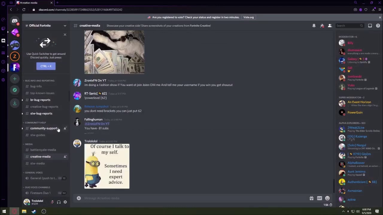 Posting minion memes in the fortnite discord server until I get banned ...