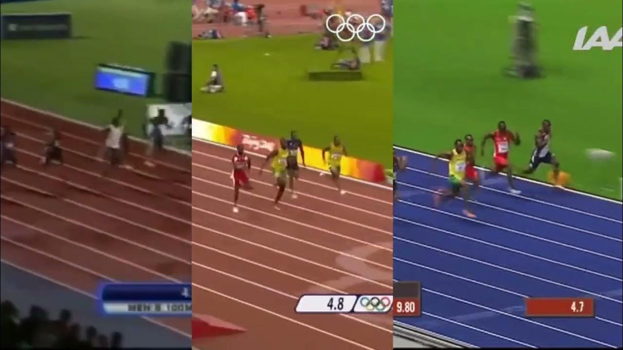 Usain Bolt’s 3 100m World Records (Side by side) - YouTube