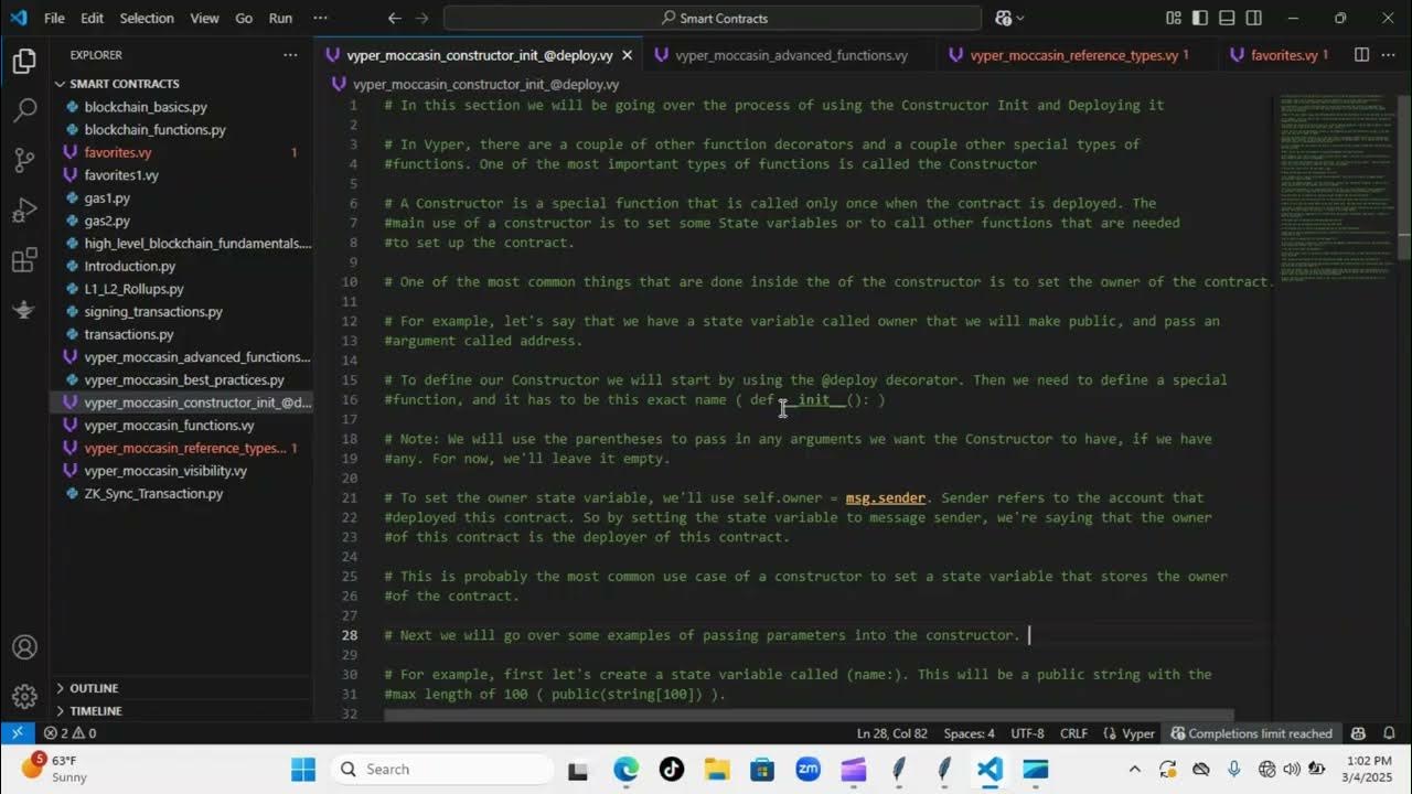 Python Papi / Smart Contracts - Vyper Moccasin Constructor & @Deploy - Day 4 - YouTube