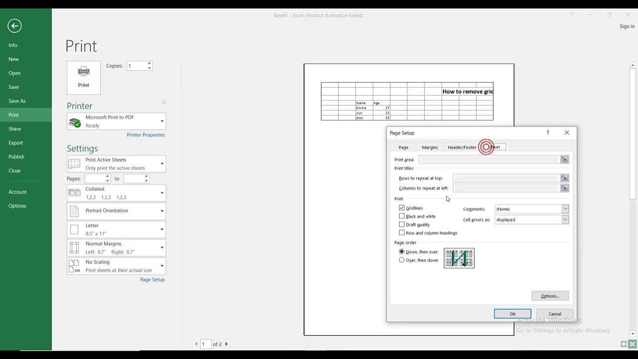 How to remove gridlines in excel when printing - YouTube