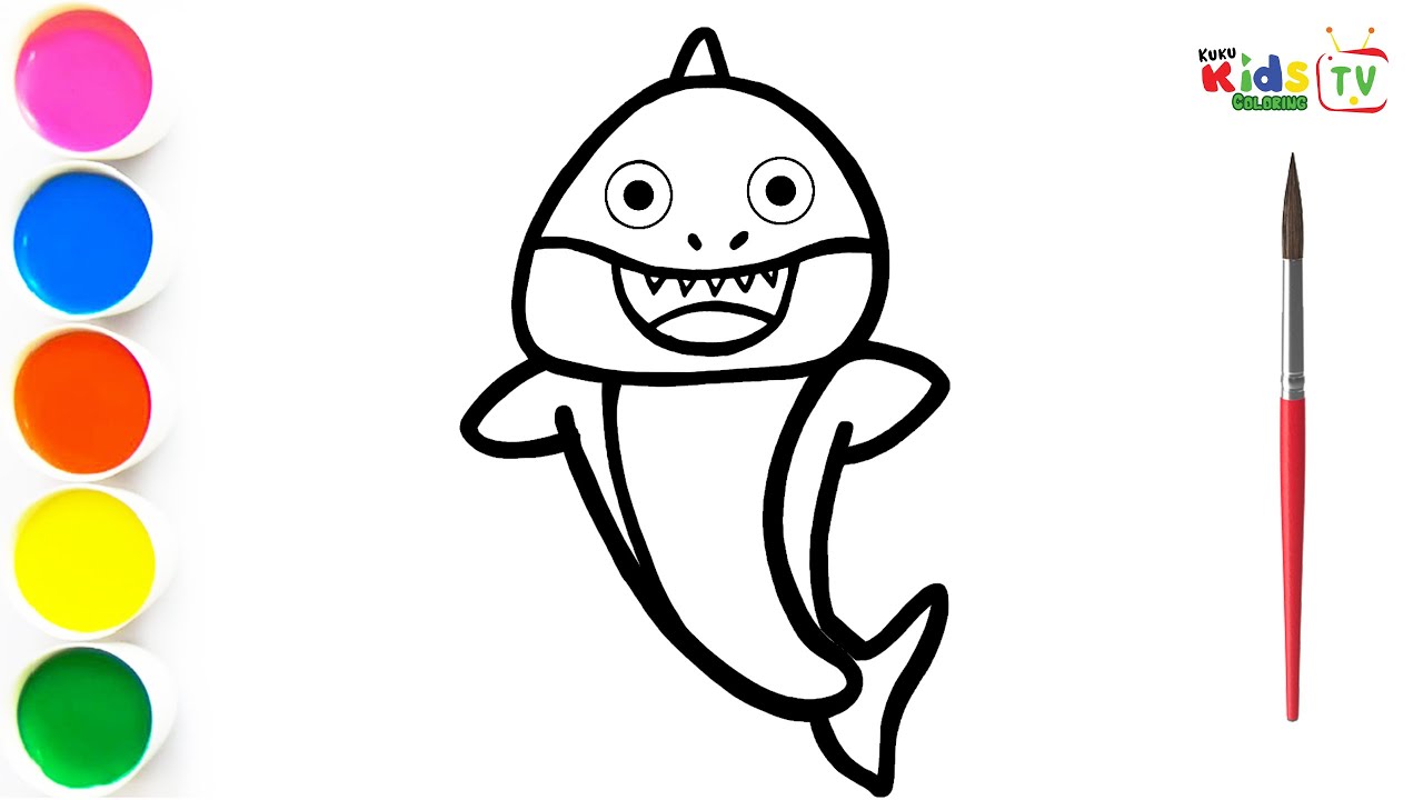Baby Shark Drawing and Painting for Kids, Toddlers | How to Draw Baby ...