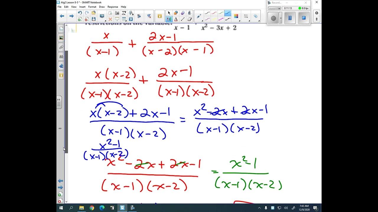 Alg2 Adding and Subtracting Rational Expressions Video old 8 5, new 4 4 - YouTube