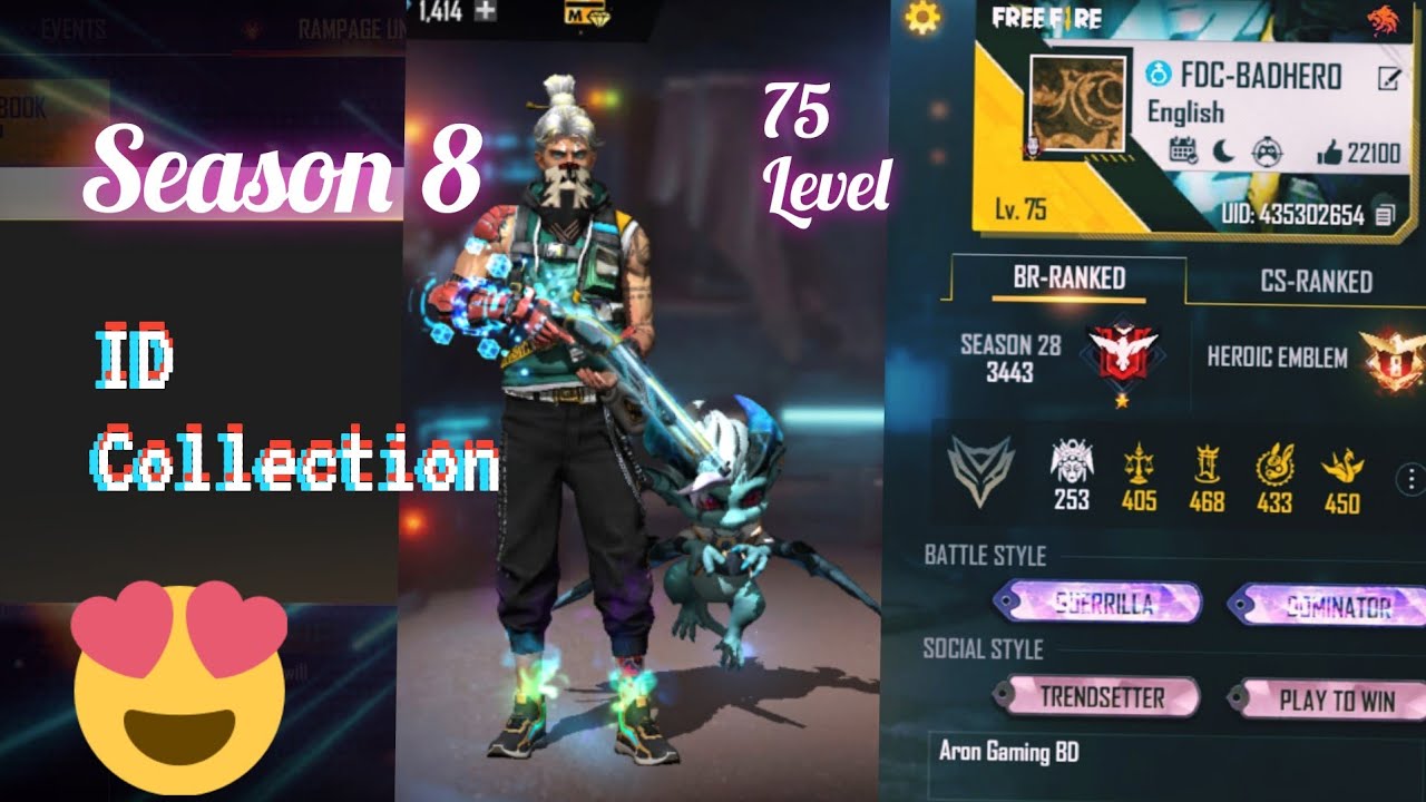 75 Level ID collection of Free fire. Season 8 etc - YouTube