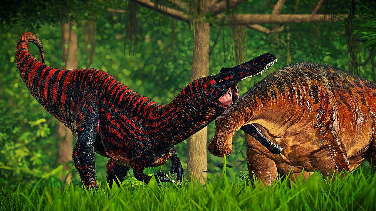 Jurassic World Evolution - Red Suchomimus hunting rare herbivores vs ...