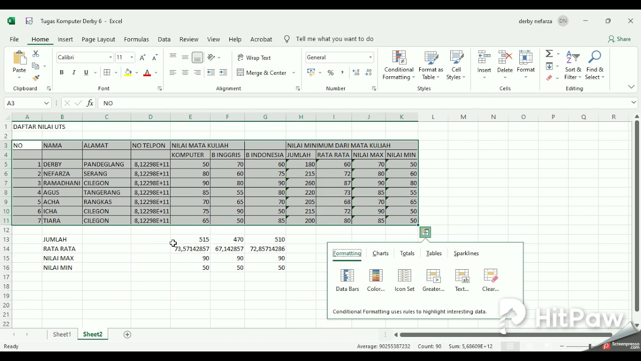 Tugas Komputer 7 Derby || Excel Vlookup Hlookup #hanyatugasdariaghygp ...