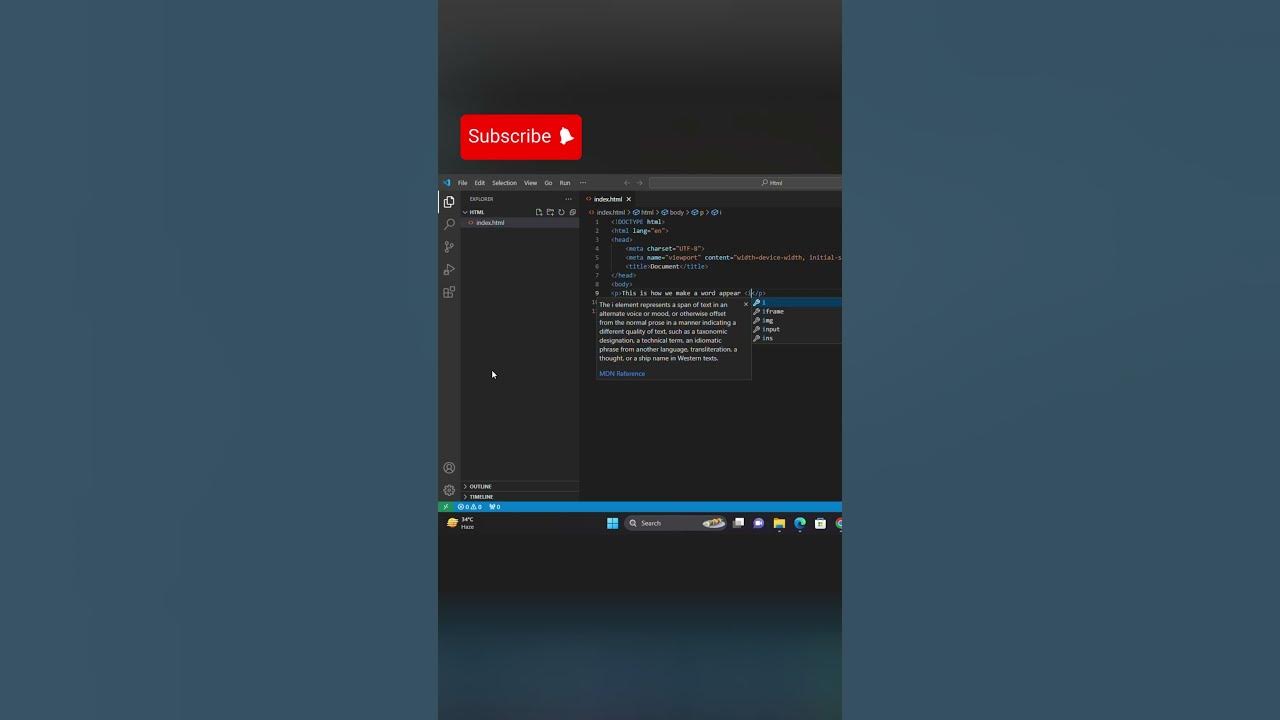 Italic tag in HTML | How to italic words in HTML | HTML in VS code (part-4) #shorts #html # ...