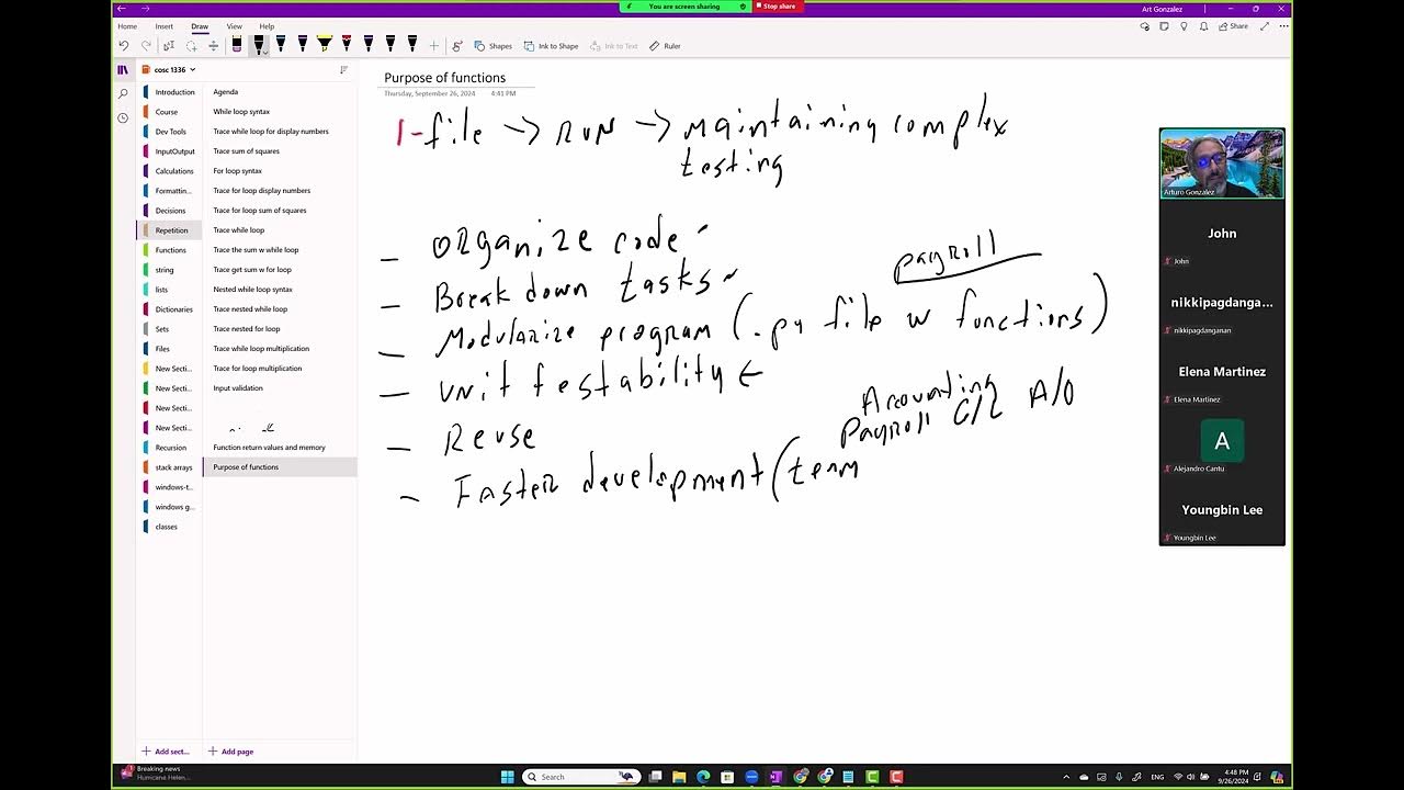 092624 COSC 1336 Python Purpose of Functions - YouTube