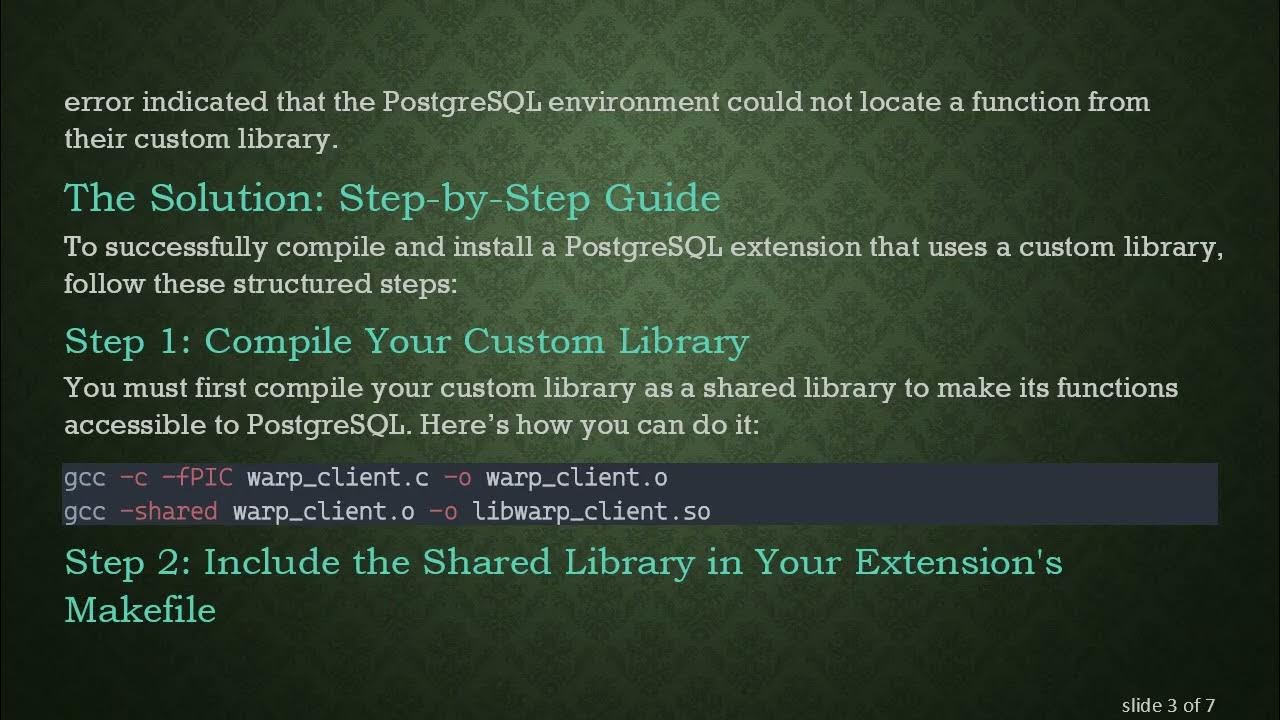 Understanding the Correct Way to Install PostgreSQL Extensions with Custom Libraries - YouTube