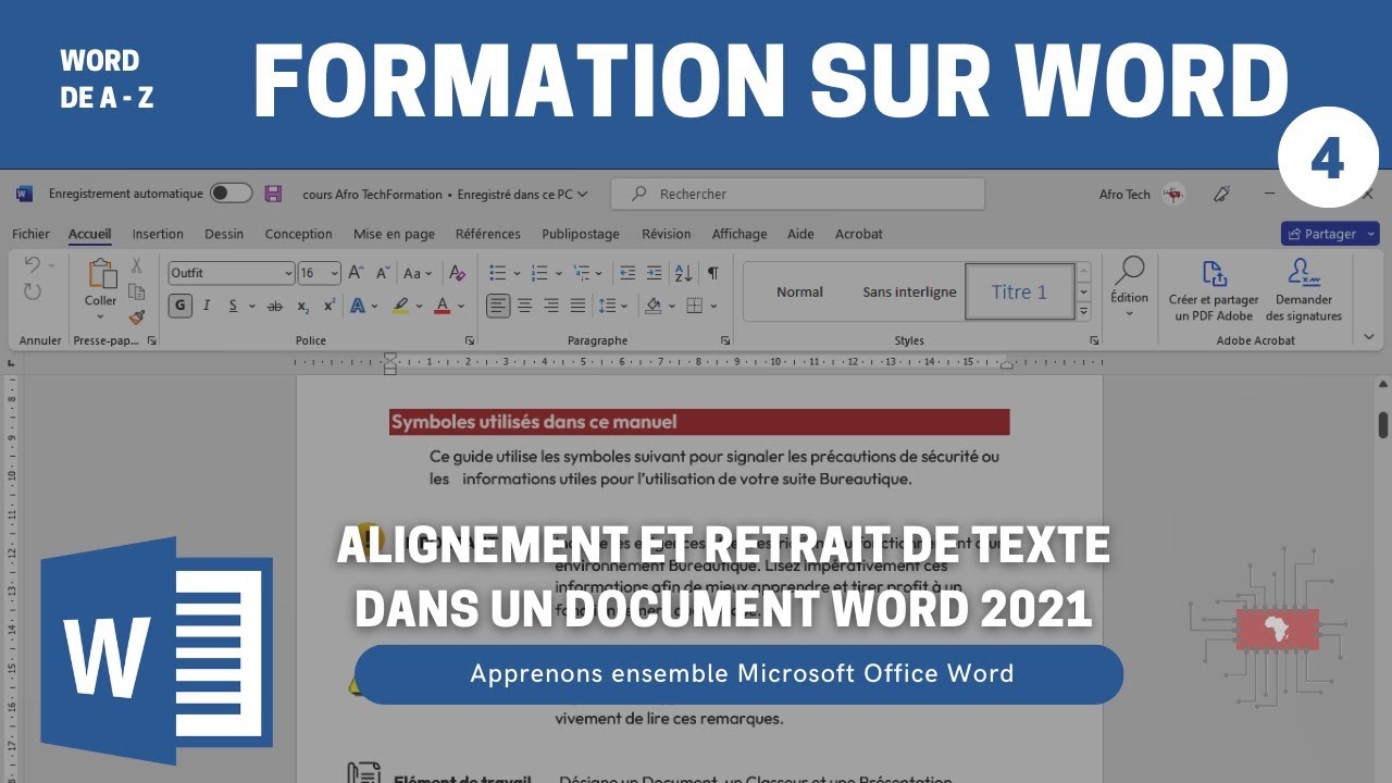 ALIGNEMENT ET RETRAIT DE TEXTE DANS UN DOCUMENT SUR WORD 2021 - YouTube