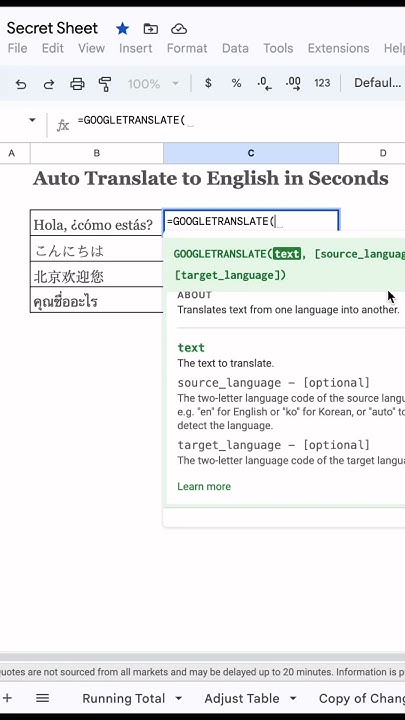 Translate any language in Google Sheets! Google #googlesheets #googlesheetstutorial - YouTube