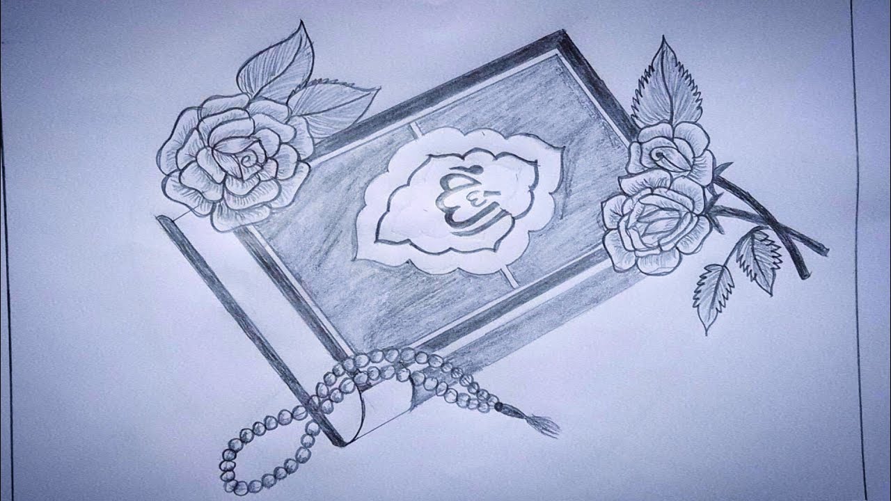 How to Draw a Quran With Flower | How to Draw Al Quran Easy| Drawing ...