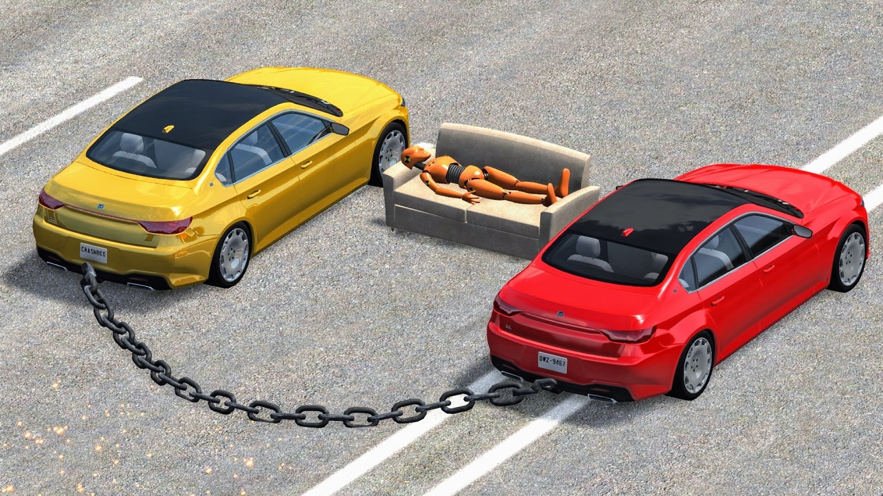 Chained Car Madness #1 - BeamNG Drive - YouTube