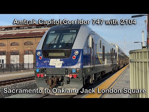 Amtrak Capitol Corridor 747 Train Ride with SC-44 2104 Sacramento to Oakland Jack London Square 4K60