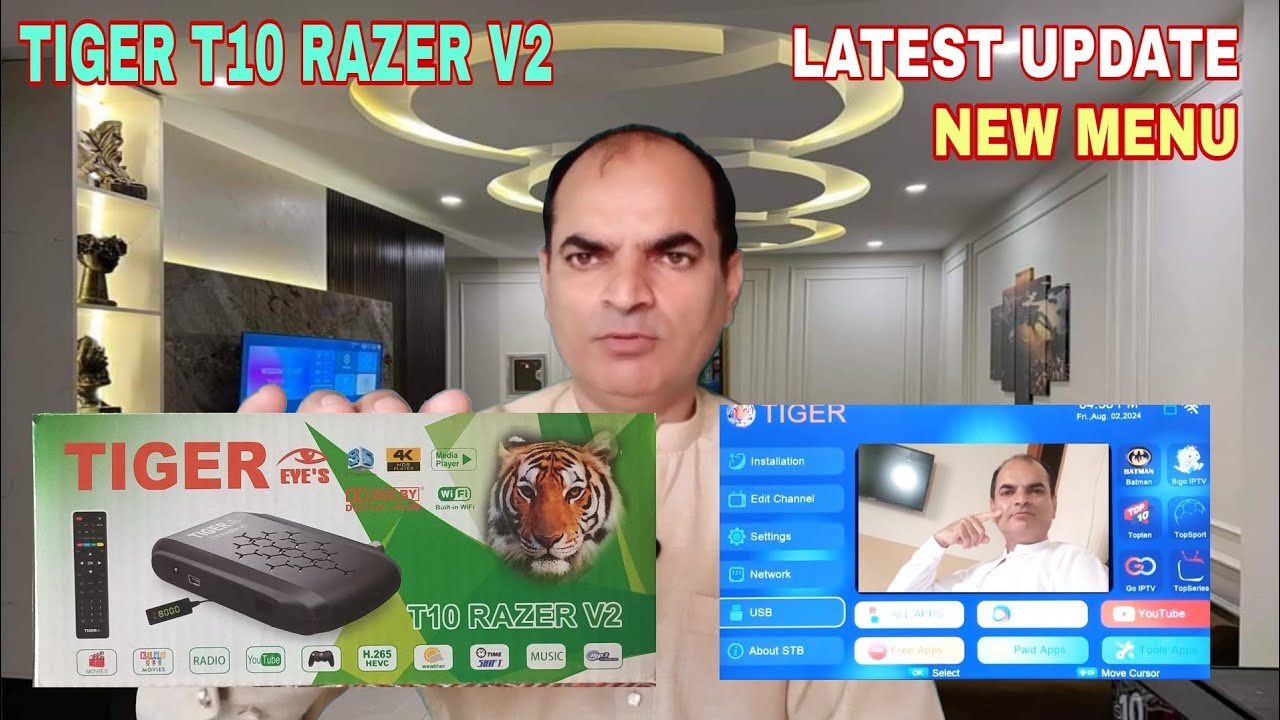 Tiger T10 Razer V2 Eye's Receiver Latest Menu - YouTube